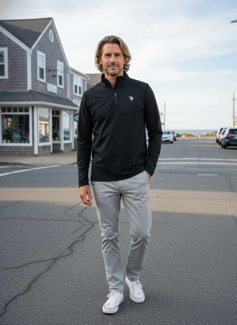 Montauk Performance Quarter Zip Black Soft Brushed Poly Spandex – White ...