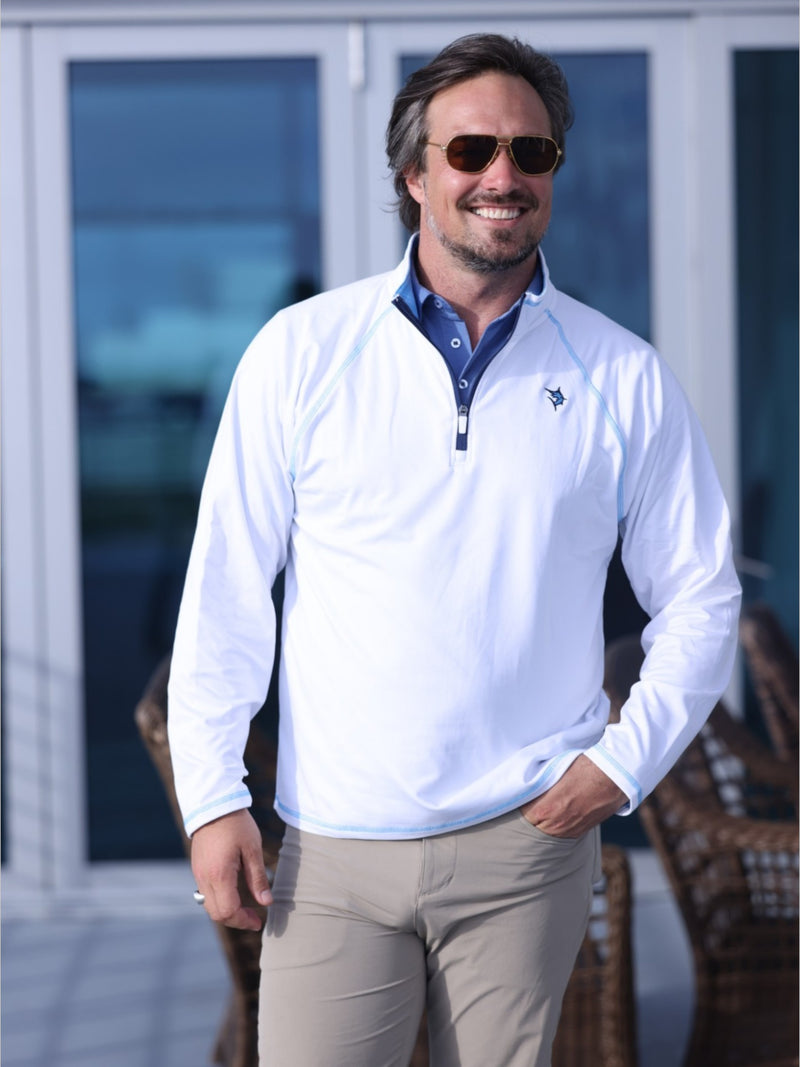 New Harbor Performance Quarter Zip White Soft Brushed Poly Spandex ...